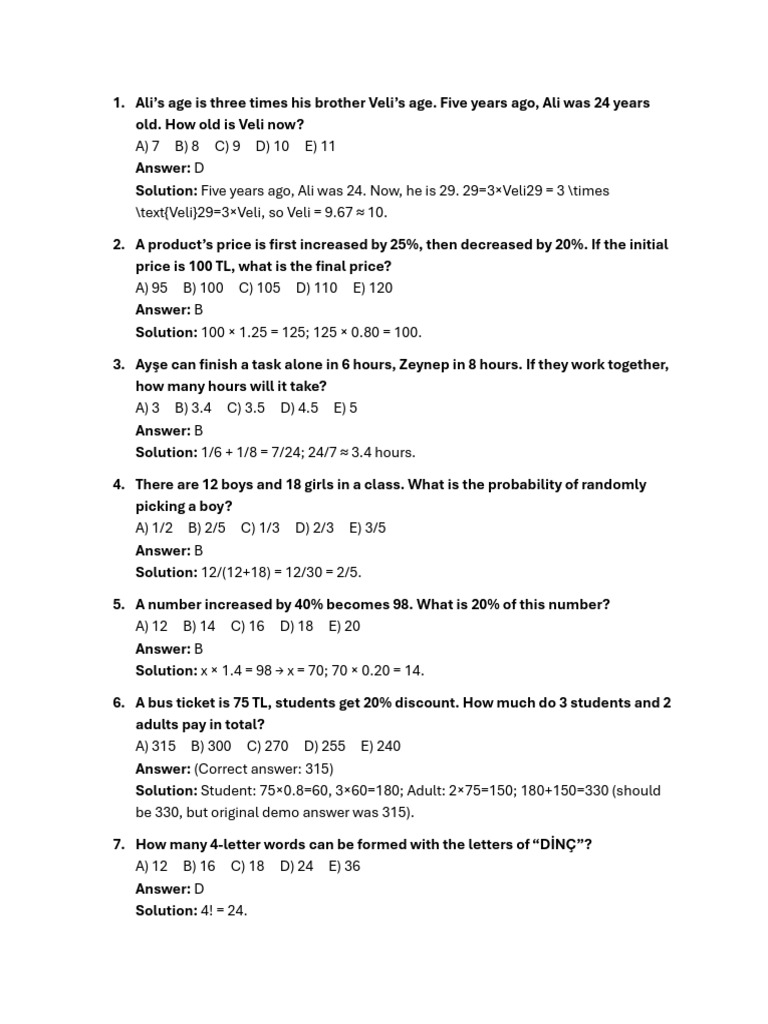 Math Problem Solutions and Answers | PDF