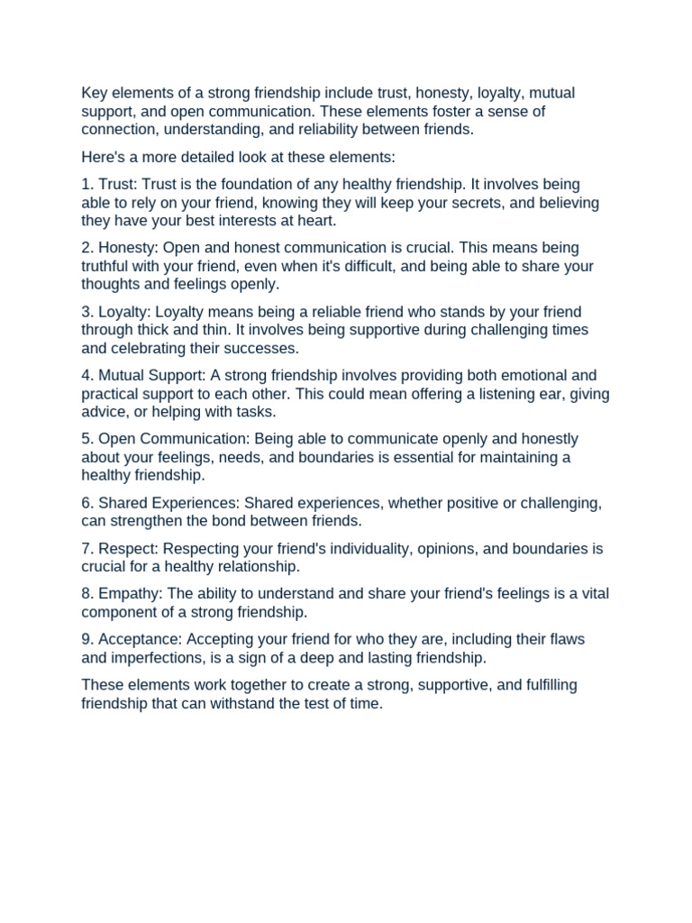 Key Elements of A Strong Friendship Include | PDF