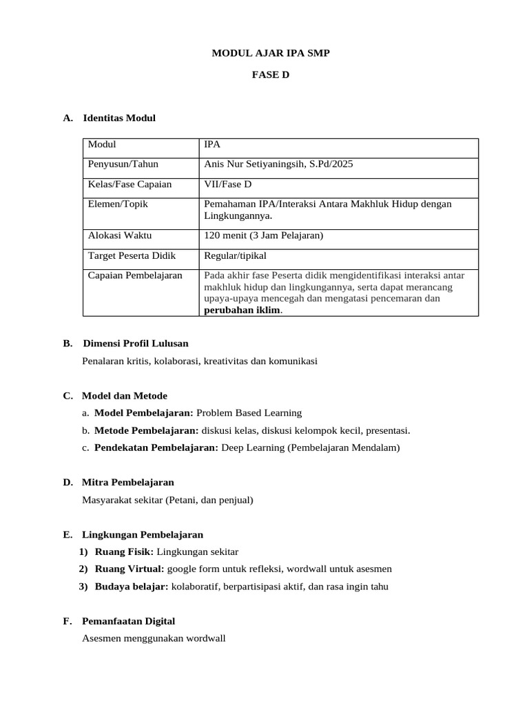 Modul Ajar Pembelajaran Mendalam IPA Kelas 7 | PDF
