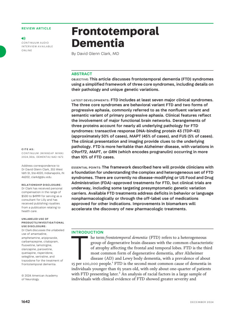 Understanding Frontotemporal Dementia | PDF | Dementia | Neurology