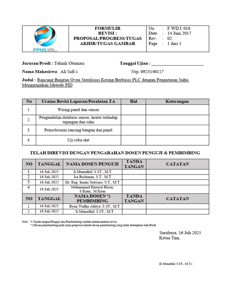 Format Formulir Revisi Proposal - Progress - Ta | PDF