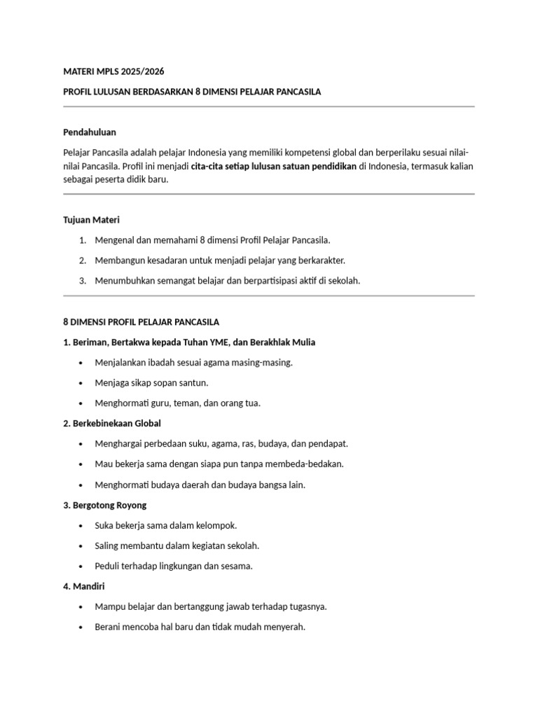 Materi Profil Lulusan 8 Dimensi | PDF