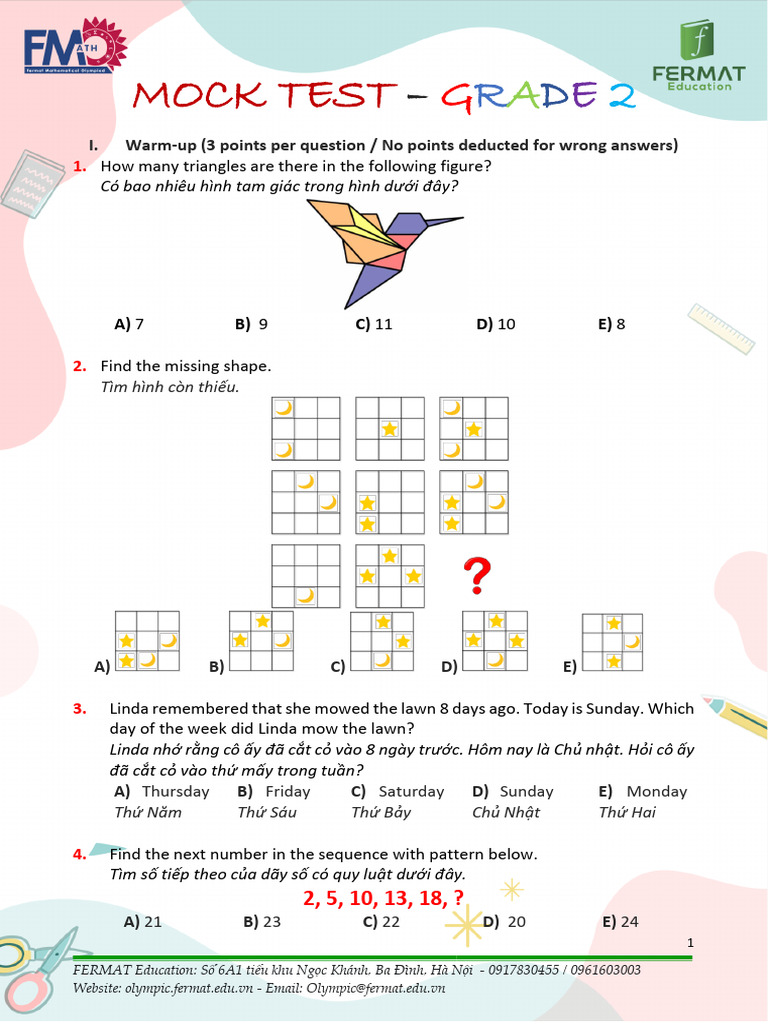 Grade 2 - Mock Test | PDF