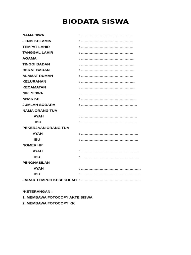 Biodata Siswa | PDF