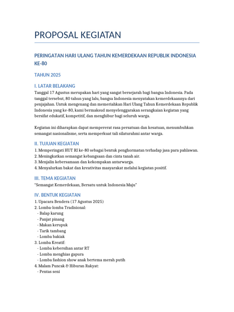 Proposal Kegiatan HUT RI ke-80 | PDF