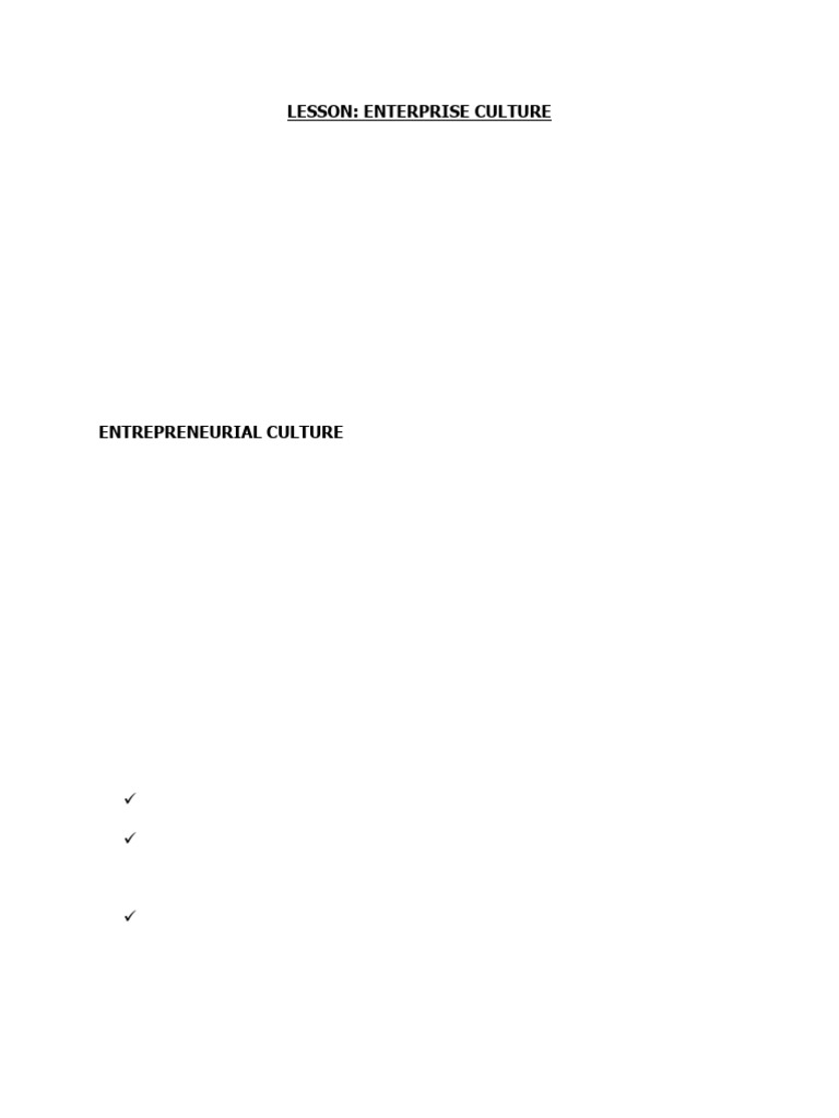 Lesson Enterprise Culture Notes | PDF | Entrepreneurship | Cognition