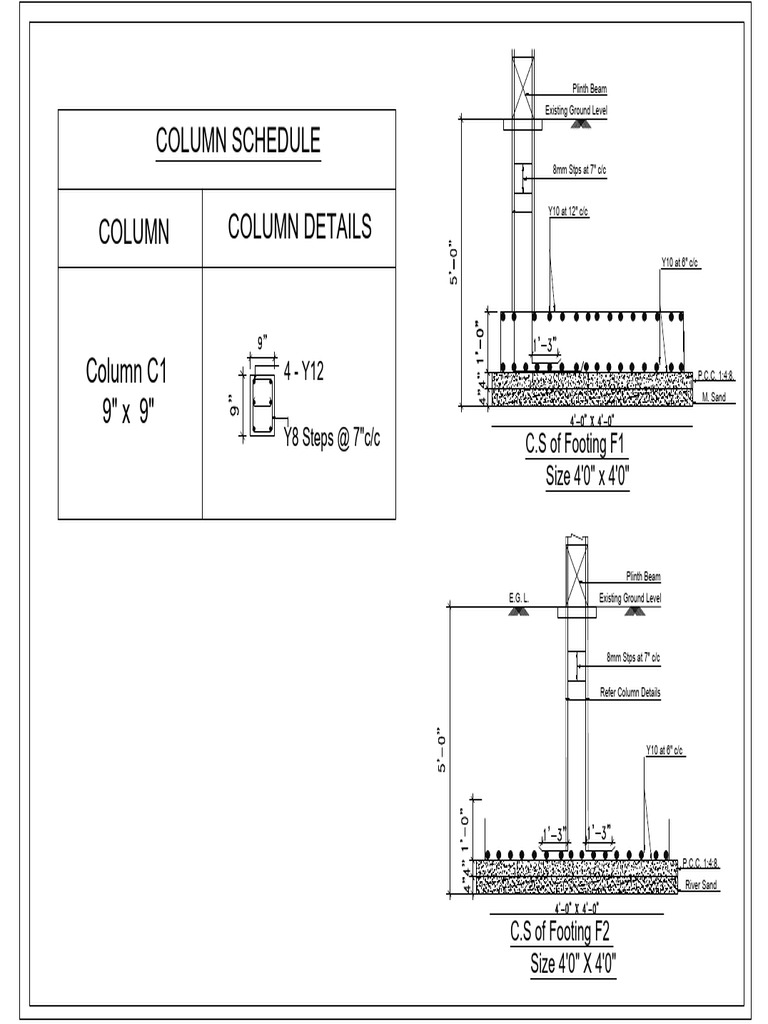 Column Schedule Column Column Details: C.S of Footing F1 Size 4'0" X 4 ...
