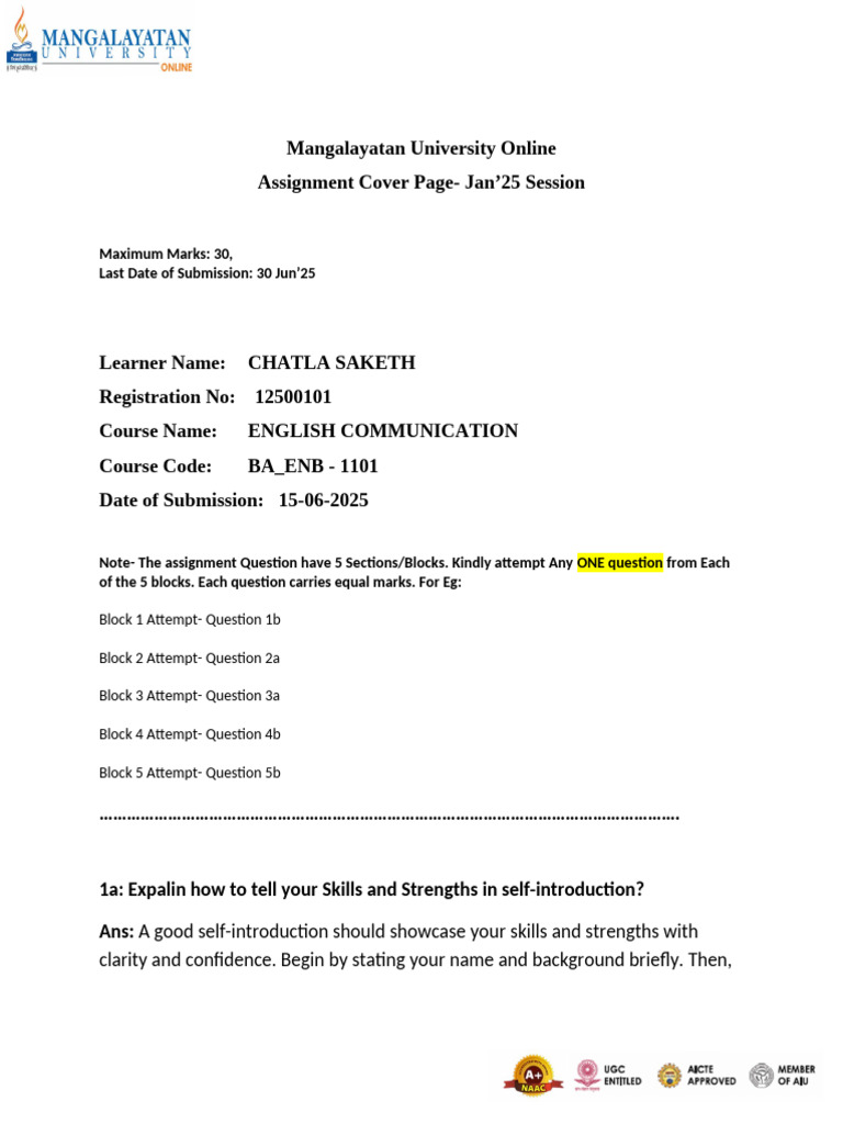 Chatla Saketh - BA - ENB-1101 - Jan'25 Assignment | PDF | Storytelling | Public Speaking