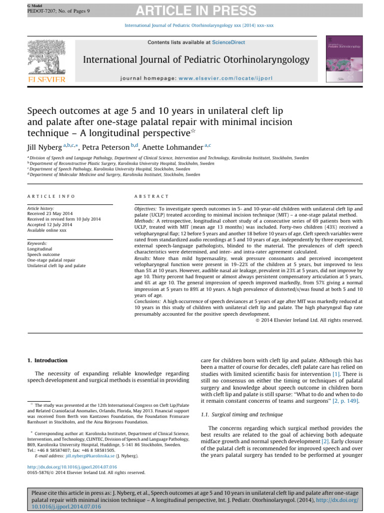 Paper - Goteborg.cleft Palate Longitudinal Study.2014 | PDF | Human ...