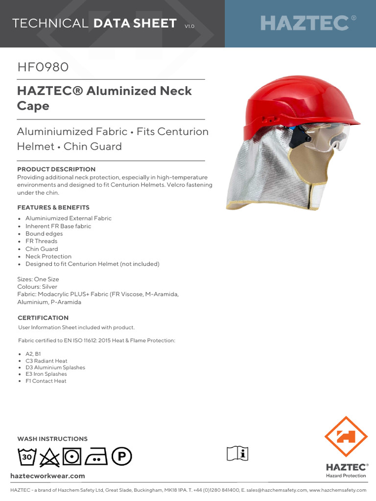 HF0980 HAZTEC Aluminized Neck Cape Data Sheet V1.0 | PDF