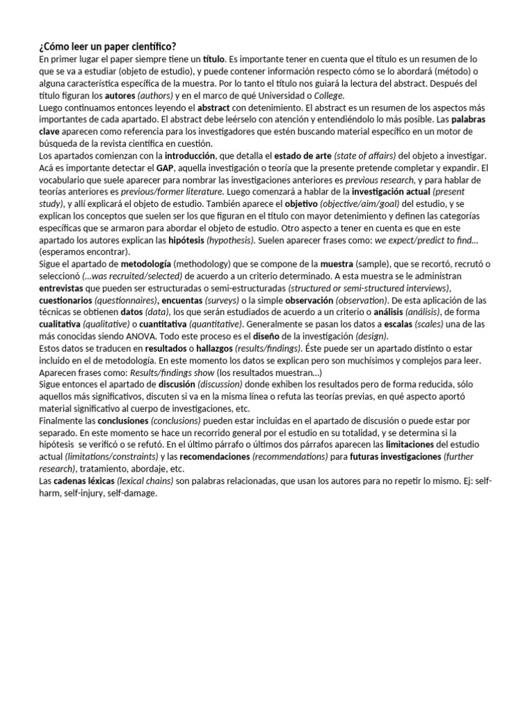 Guía para leer un paper científico | PDF | Sumario abstracto ...