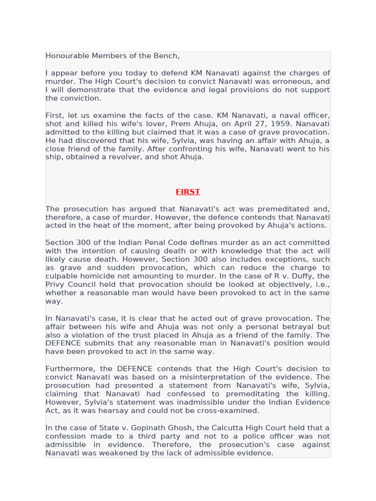 Nanavati Case: Defense of Provocation | PDF | Presumption Of Innocence ...