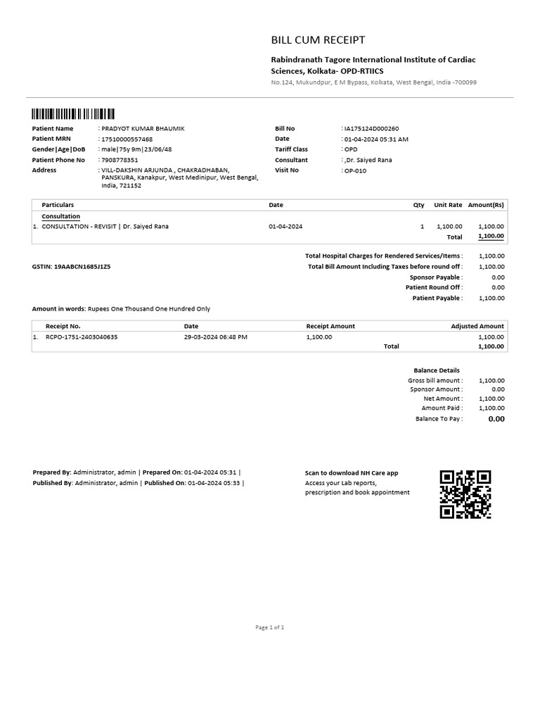 OPD Bill Receipt for Pradyot Kumar | PDF | Public Finance | Taxation