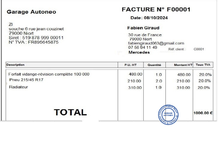 Facture Garage Autoneo PDF | PDF