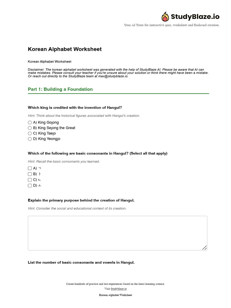 Korean Alphabet Worksheet PDF | PDF | Syllable | Writing