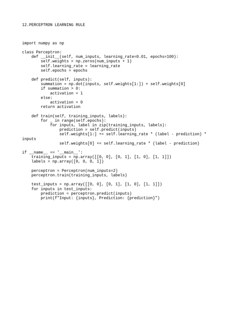 Exp12 Perceptron Learning Rule | PDF