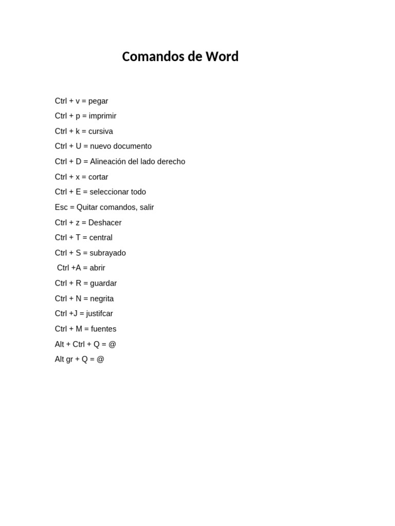 Comandos Esenciales de Microsoft Word | PDF