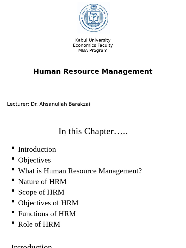 Lectur 1 Introduction To HRM | PDF | Human Resource Management | Employment