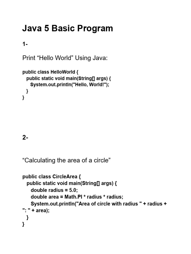 Java 5 Basic Programming Examples | PDF