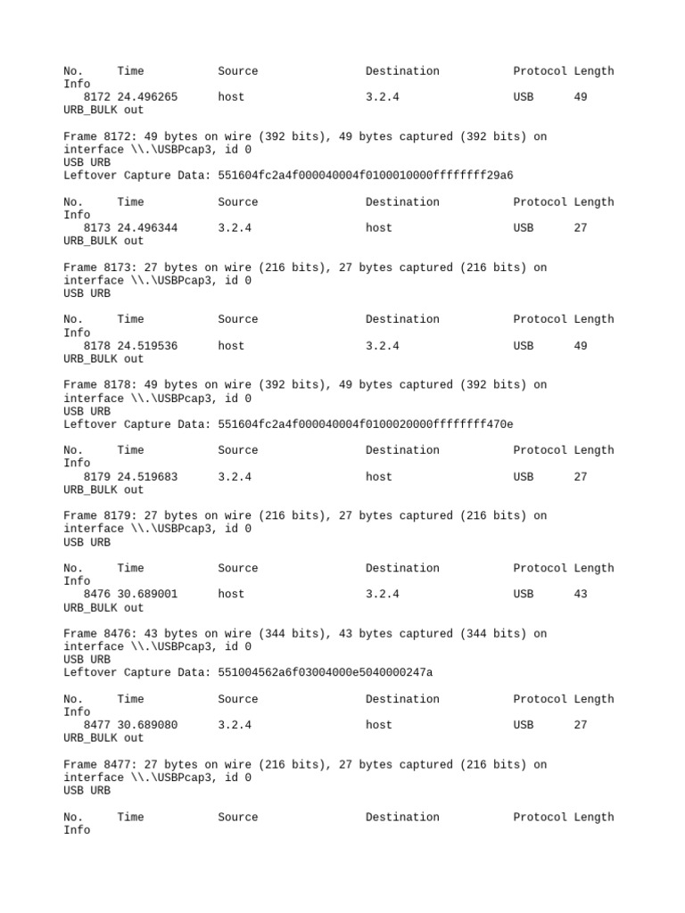 USB URB Bulk Transfer Data Logs | PDF | Usb | Bit