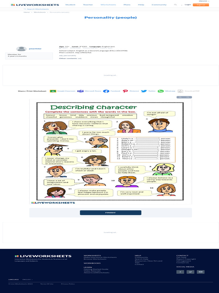 Personality (People) Worksheet - Live Worksheets | PDF | Worksheet