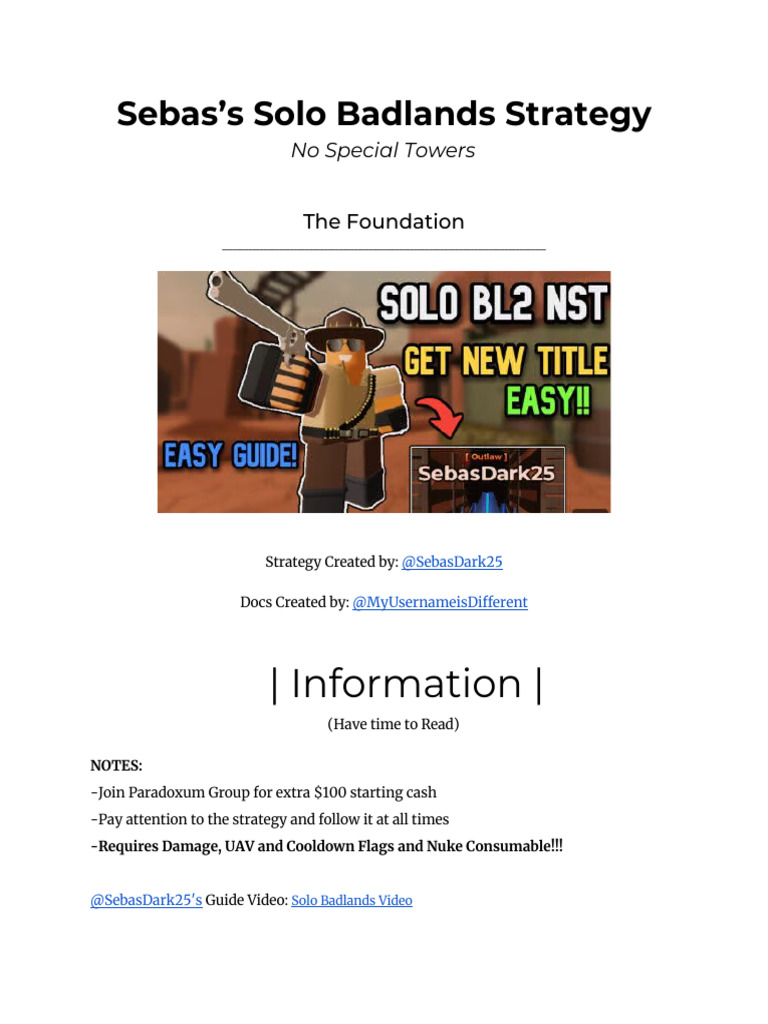 Solo Strategy for TDS Badlands 2 | PDF