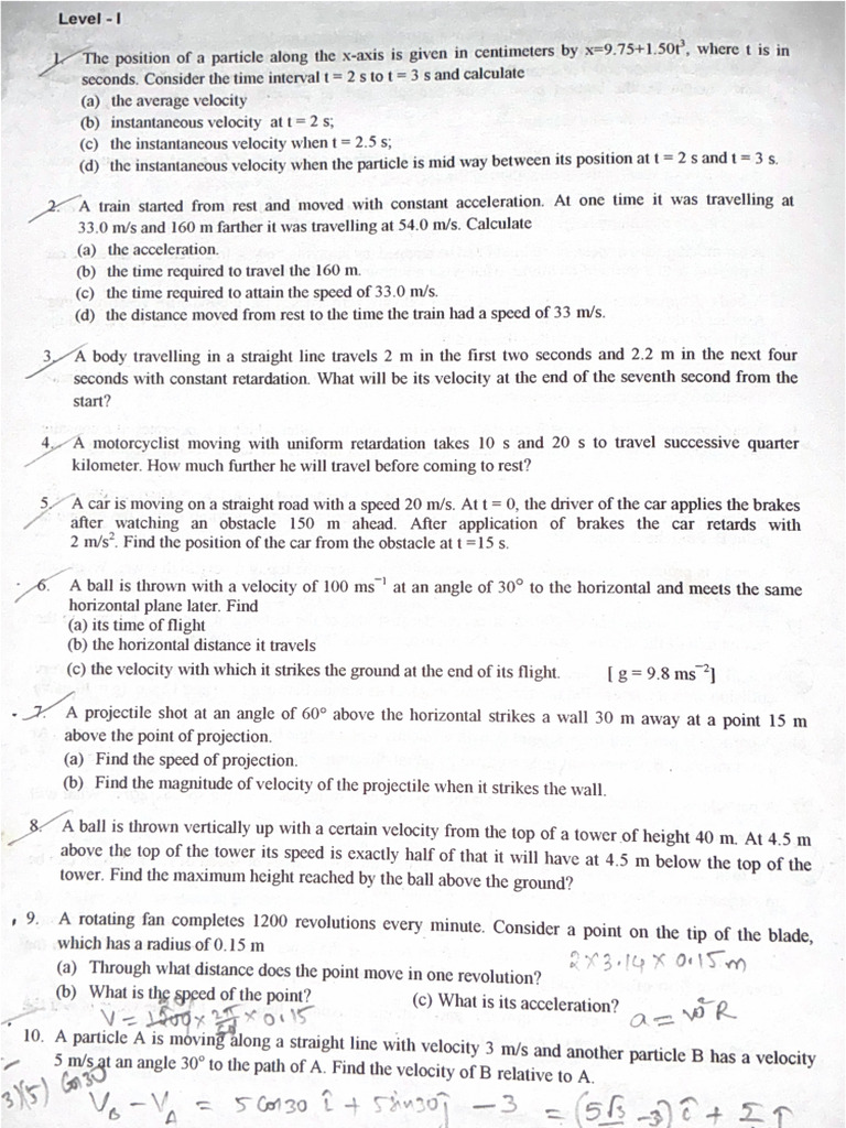 Kinematics Level 1&2 | PDF