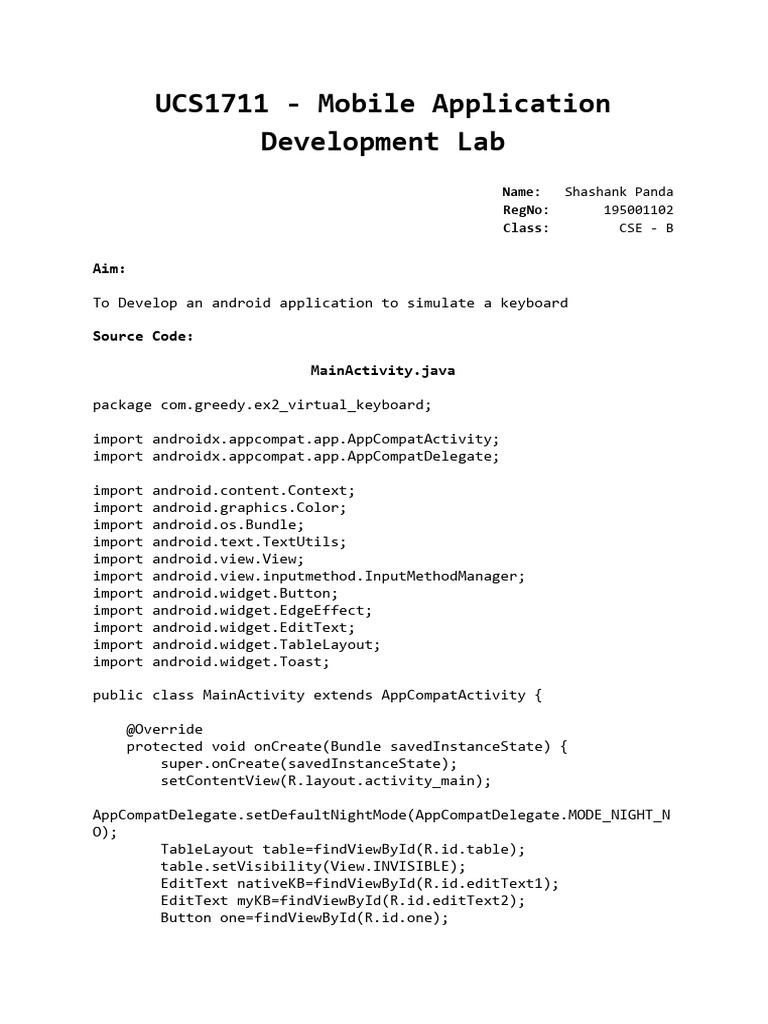 UCS1711 - Ex2 - 195001102 | PDF | Android (Operating System) | Embedded Linux Distributions