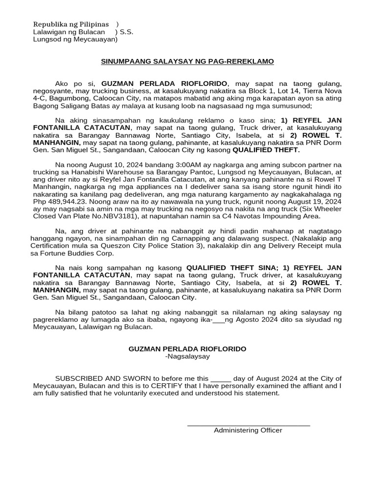 Salaysay NG Complainant | PDF