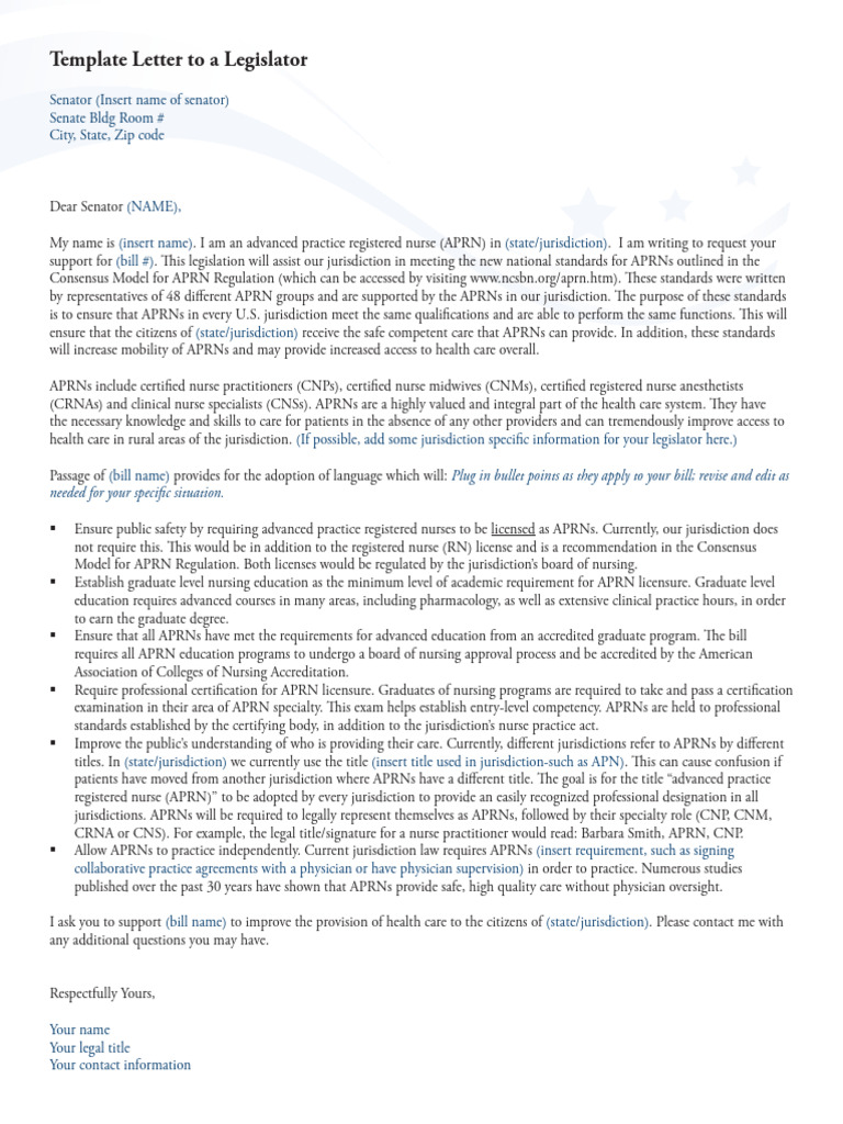 APRN - Formletter - Legislator - Web Letter Template | PDF | Nursing ...