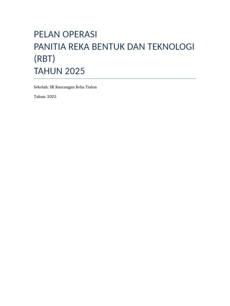 Pelan Operasi Panitia RBT 2025 | PDF