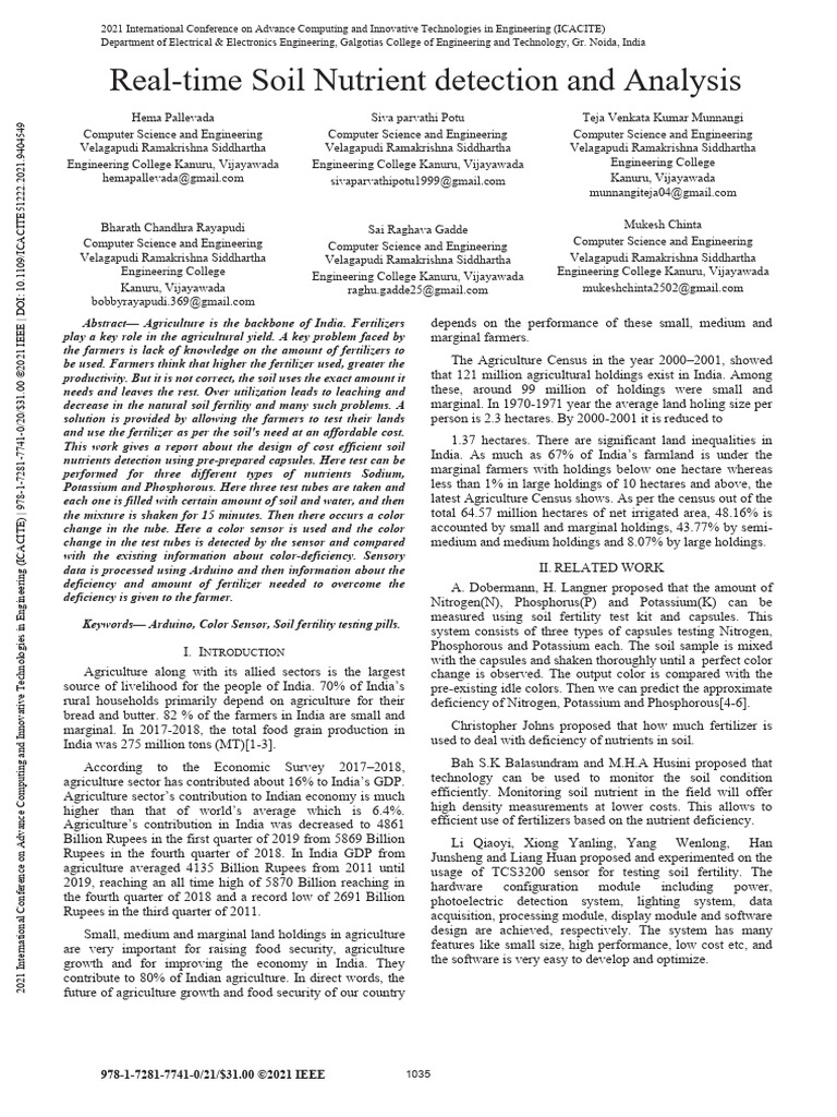 Real-Time Soil Nutrient Detection and Analysis | PDF | Soil | Fertilizer