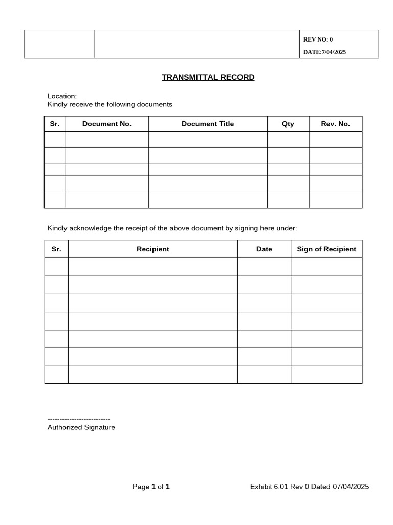 6.01 Transmittal Record | PDF