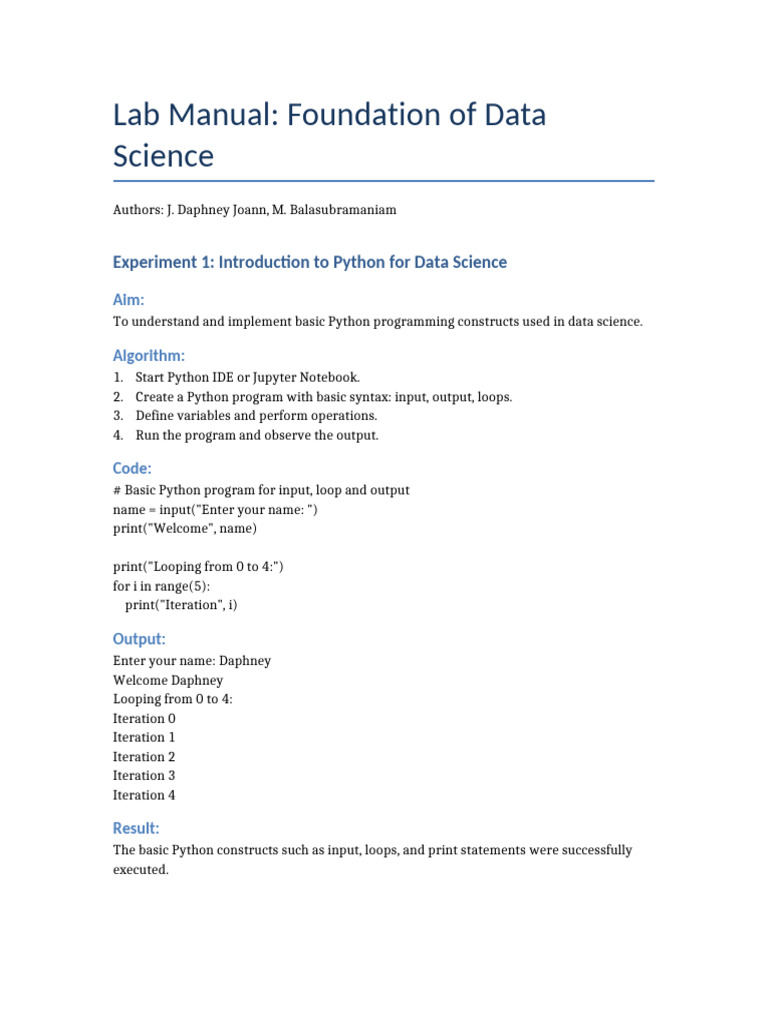 Foundation of Data Science Lab Manual Full | PDF | Python (Programming Language) | Iteration