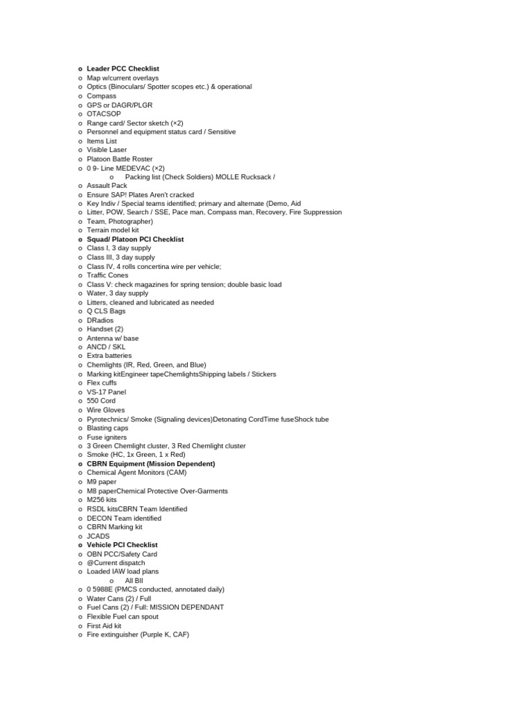 Army PCC and PCI Checklist Guide | PDF | Reconnaissance | Maneuver Warfare