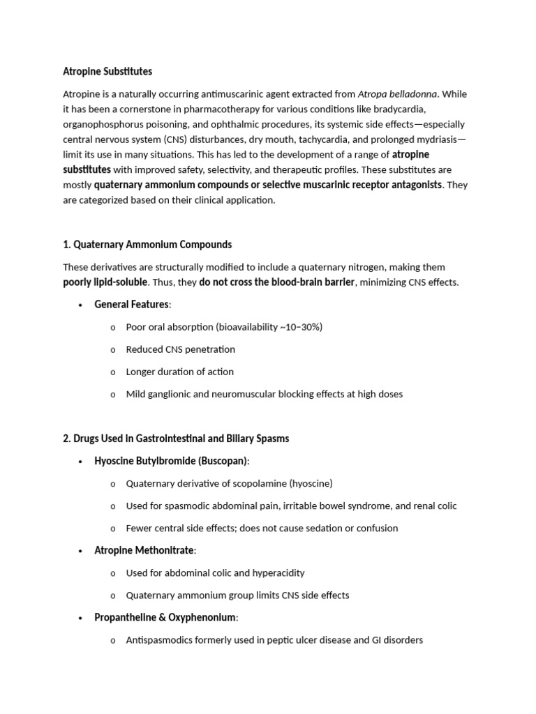 Atropine Substitutes and Their Uses | PDF | Drugs | Clinical Medicine