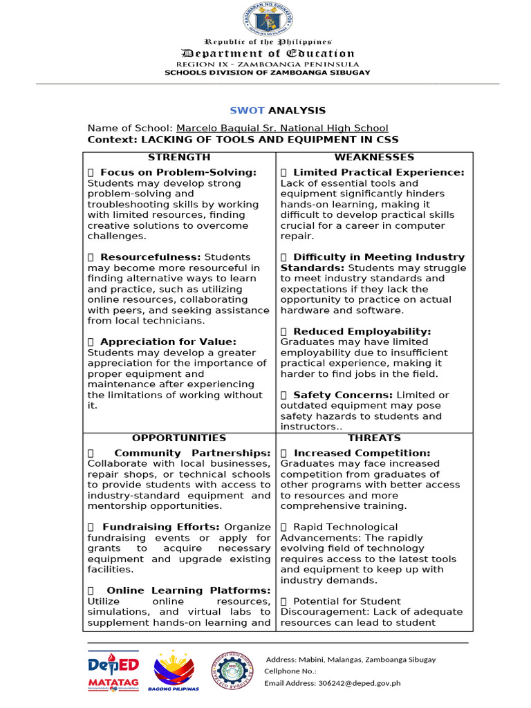 SWOT Analysis - Lacking of Tools (CSS) | PDF | Mathematics | Learning
