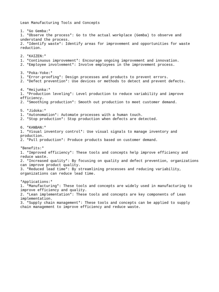 Lean Manufacturing Tools and Concepts | PDF