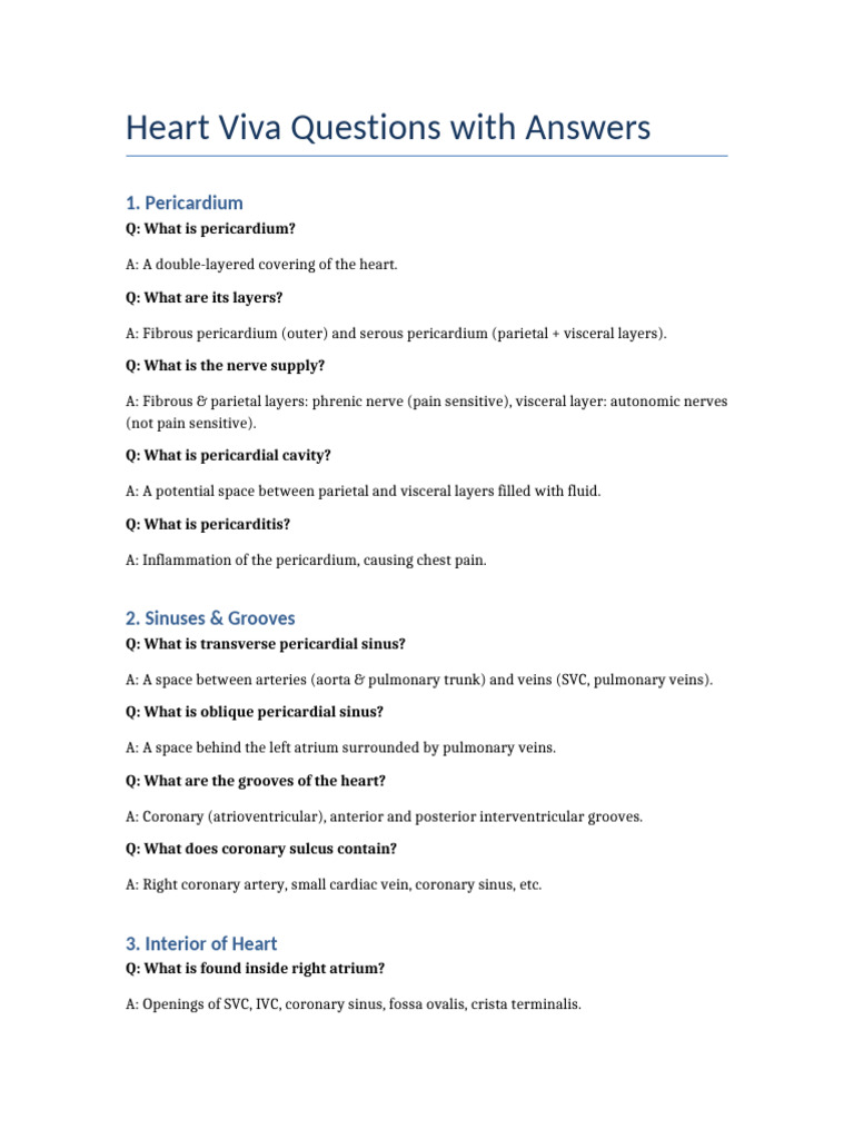 Heart Viva Questions With Answers Raka | PDF | Heart | Coronary Circulation