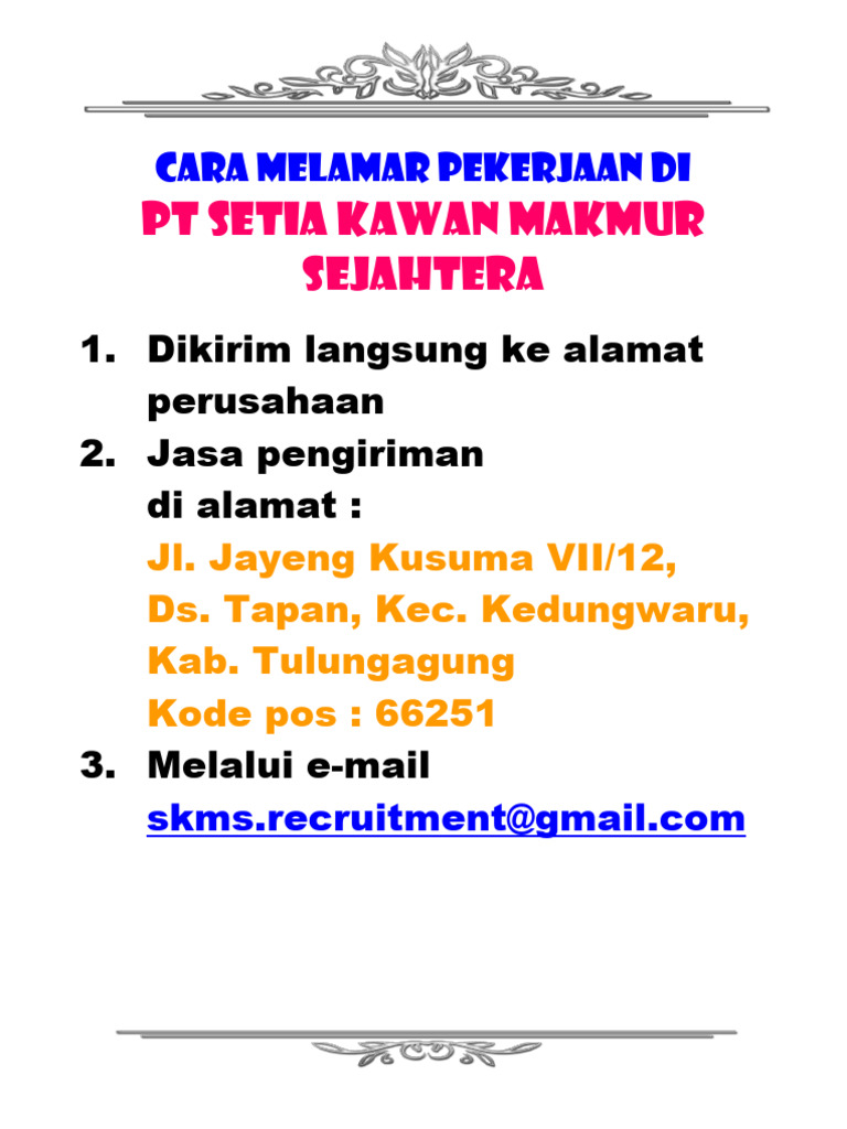 Cara Melamar di PT Setia Kawan Makmur | PDF