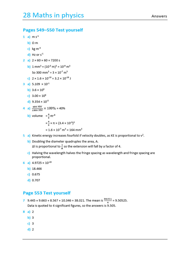 28 Maths in Physics Answers | PDF | Force | Mechanics