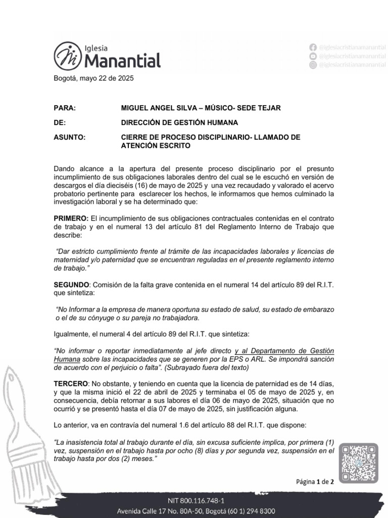 Resolucion Descargos Miguel Angel Silva González-Musico Sede El Tejar ...