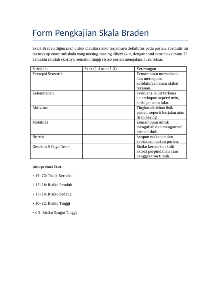 Form Skala Braden | PDF