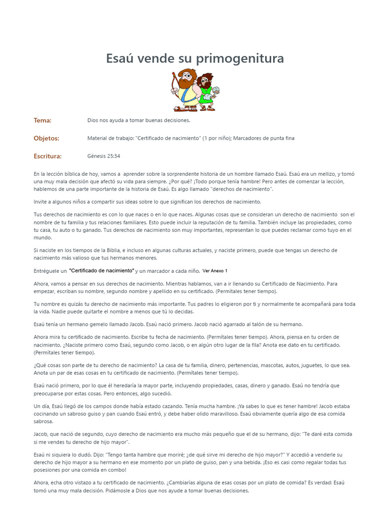 Esaú Vende Su Primogenitura | PDF | Jacob