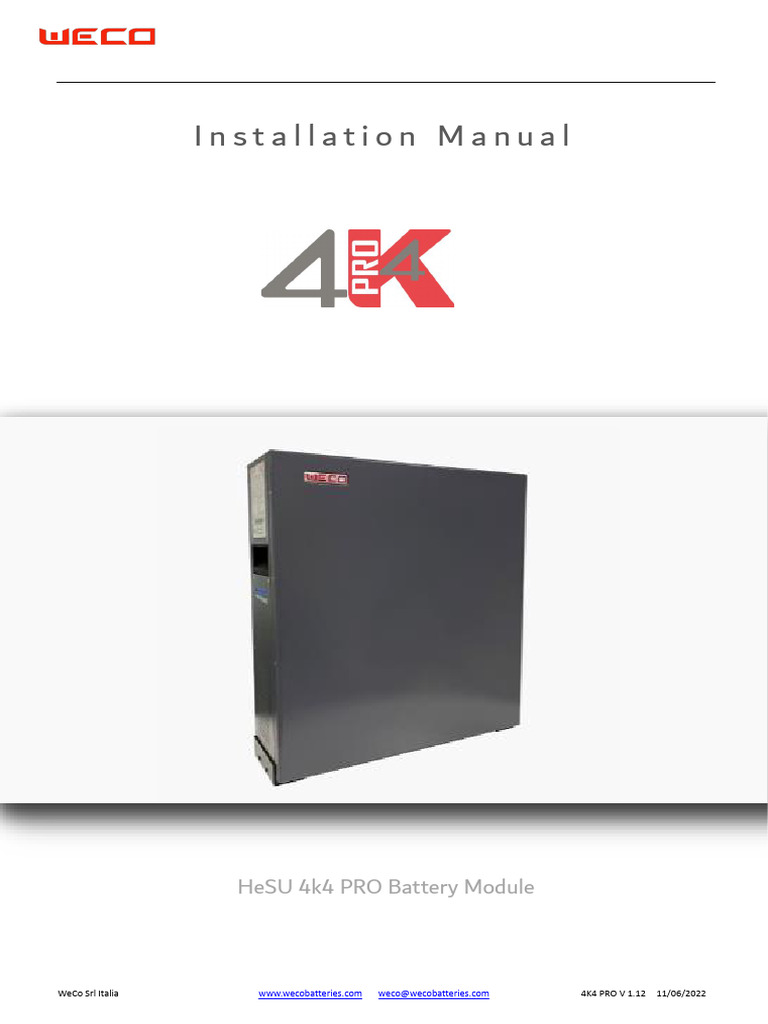 WECO Italy. 4K4-PRO-R22 - Manual - V1.12 | PDF | Rechargeable Battery | Electricity