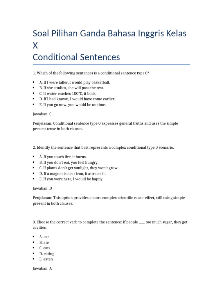Soal Conditional Sentences 40 Items | PDF