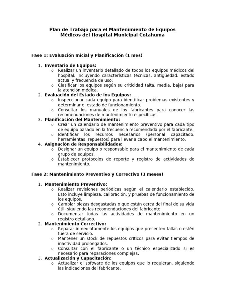 Puntos de Plan D Mtto de Eq Medico | PDF | Hospital | Planificación
