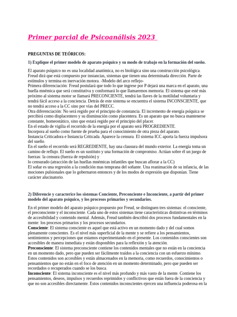 Primer - Parcial - Respuestas Psa | PDF | Sueño | Mente inconsciente