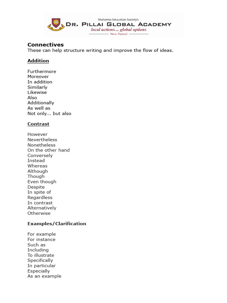 Essential Connectives for Writing Flow | PDF