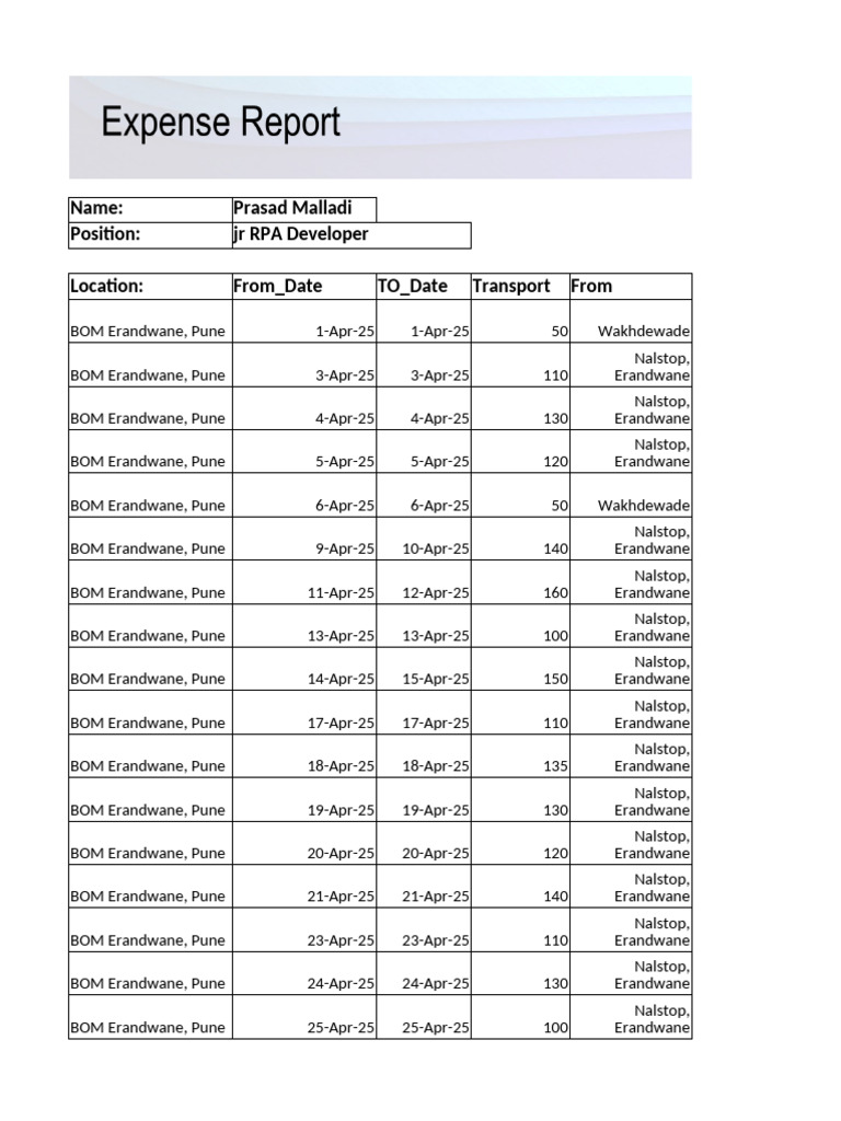 Expense Sheet April 2025 | PDF